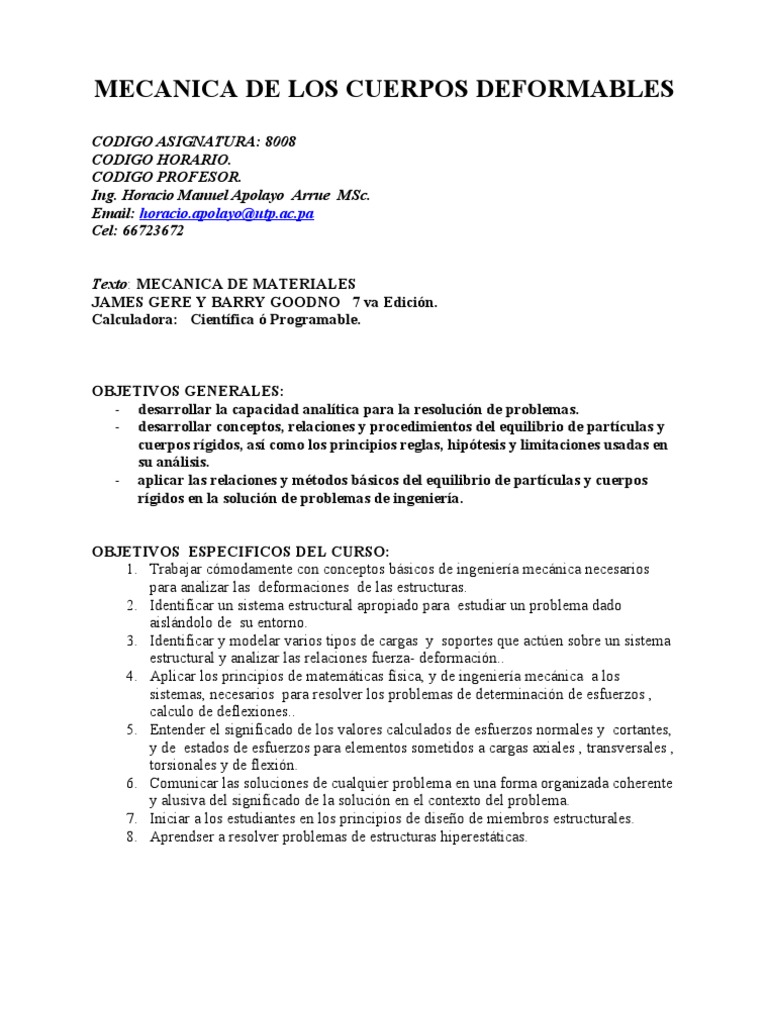 Contenido de Mecanica de Los Cuerpos Deformables | PDF | Braguero | Ingeniería