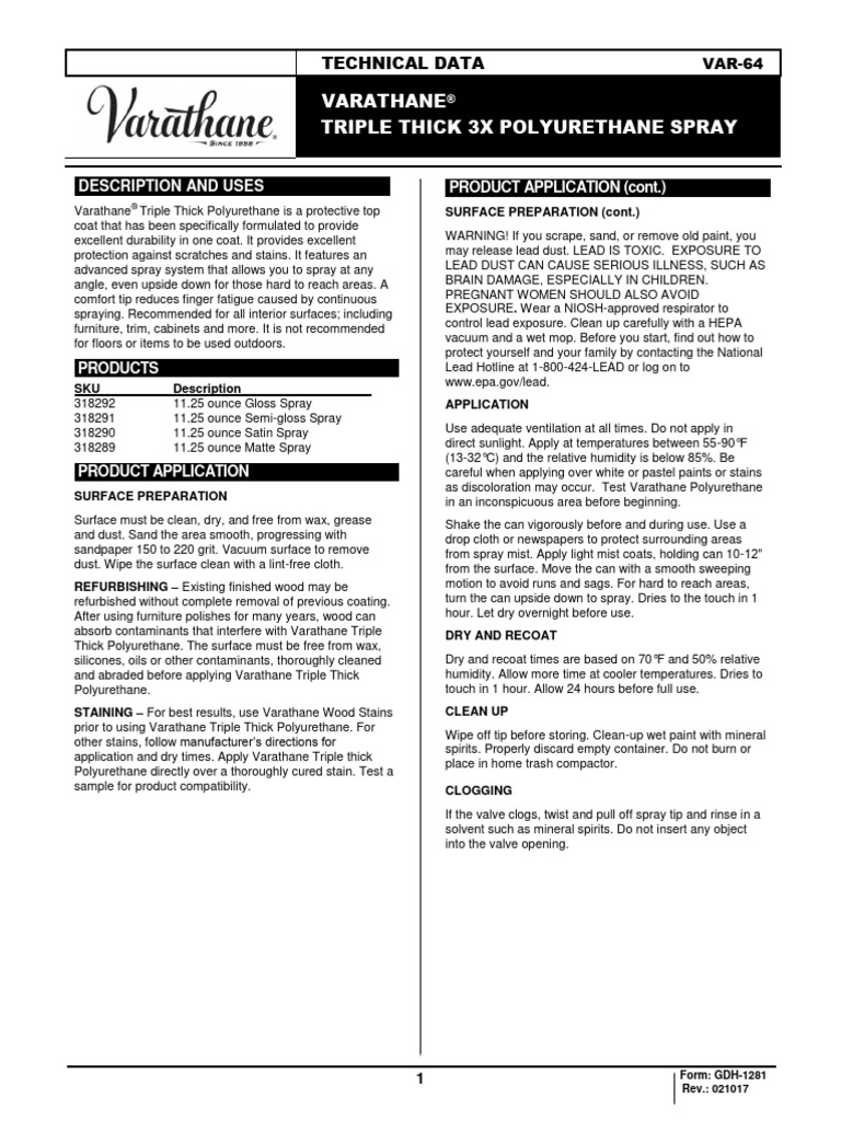 Var 64 Varathane Triple Thick 3x Polyurethane Spray Tds Download Free