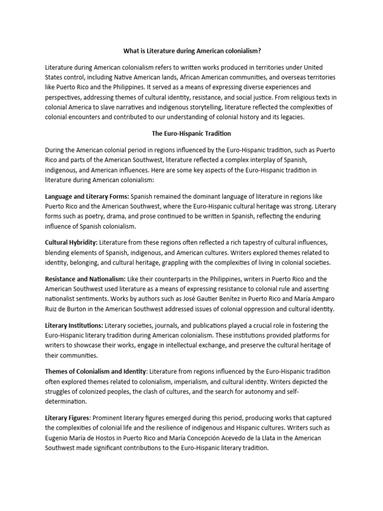 What is Literature during American colonialism | PDF | Spanish ...