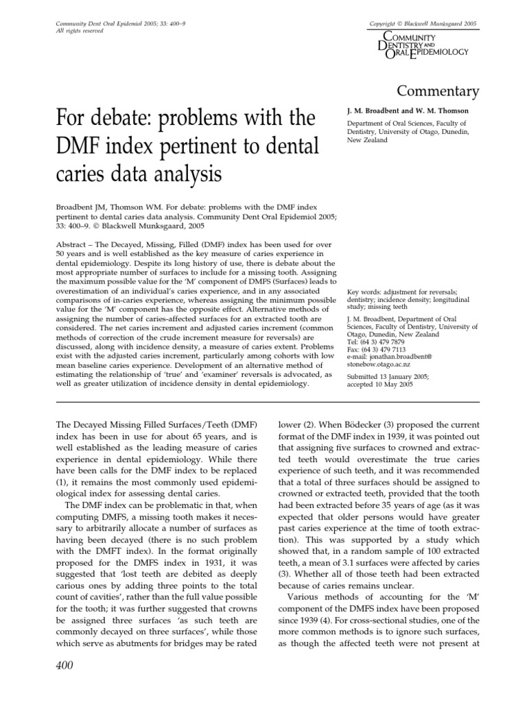 For Debate: Problems With The DMF Index Pertinent To Dental Caries Data ...