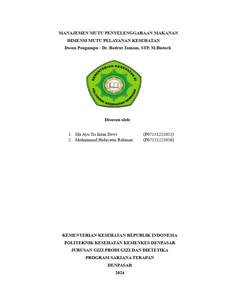 Makalah MMPM Dimensi Mutu Pelayanan | PDF