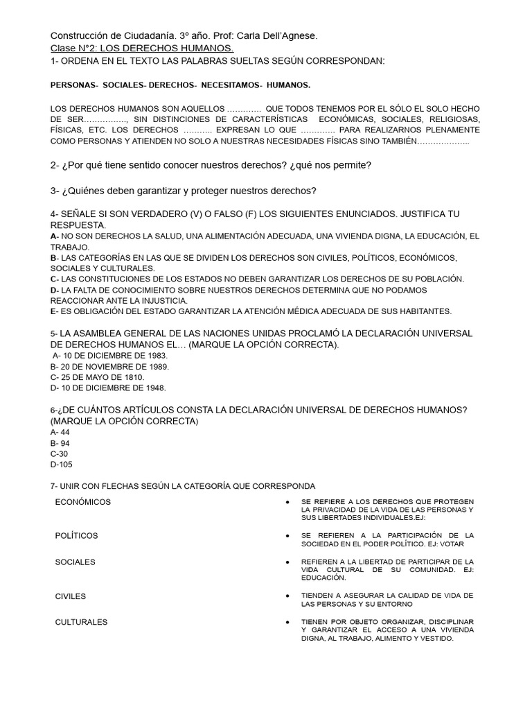 DDHH Práctico. CDC.3°A 2024. | PDF | Derechos | Derechos humanos