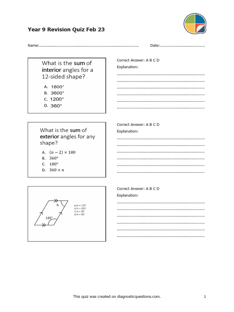 Year 9 Revision Quiz Feb 23 | PDF | Teaching Methods & Materials | Home ...