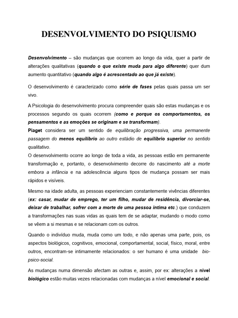 Desenvolvimento do Psiquismo e Teorias | PDF | Humano | Emoções