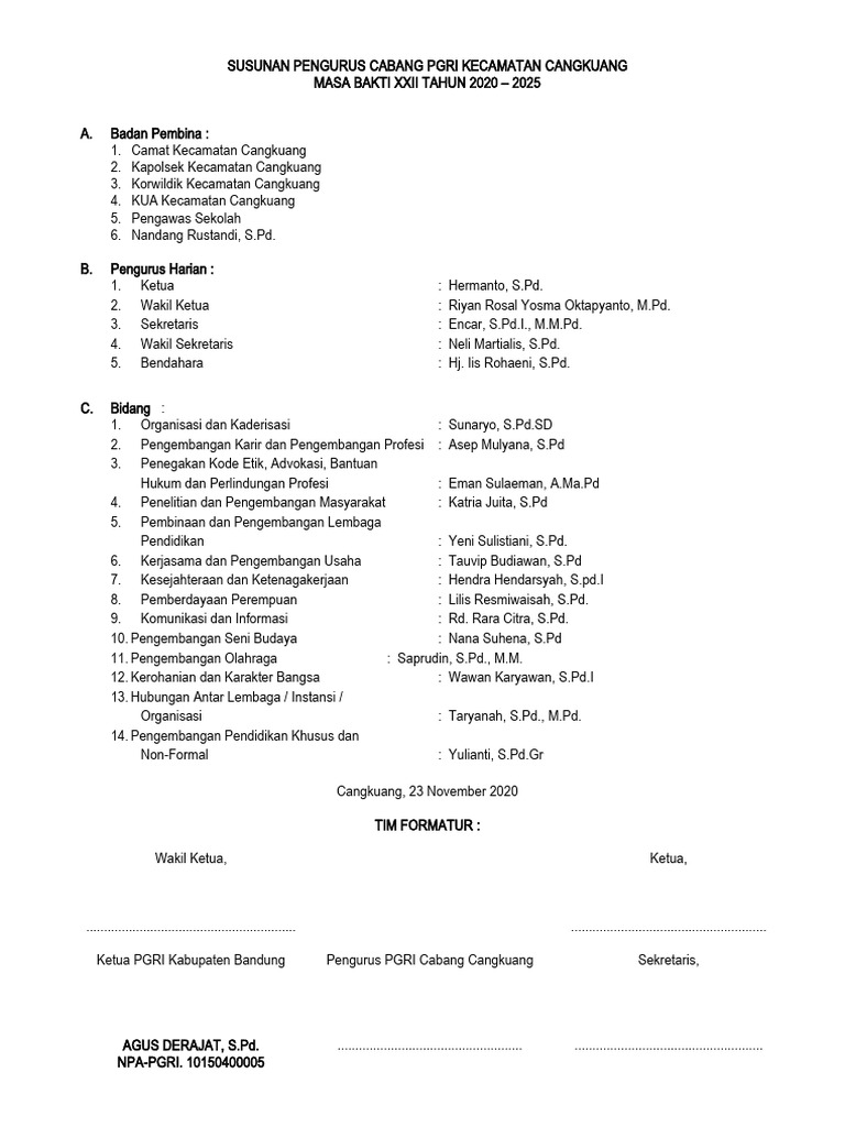 Pengurus PGRI Cangkuang 2020-2025 | PDF | Ilmu Sosial
