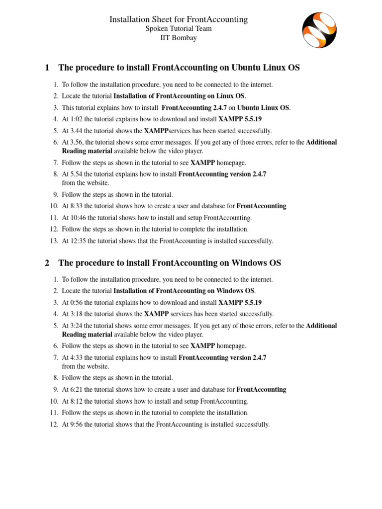 FrontAccounting 2.4.7 Installation Sheet English | PDF | Computer ...
