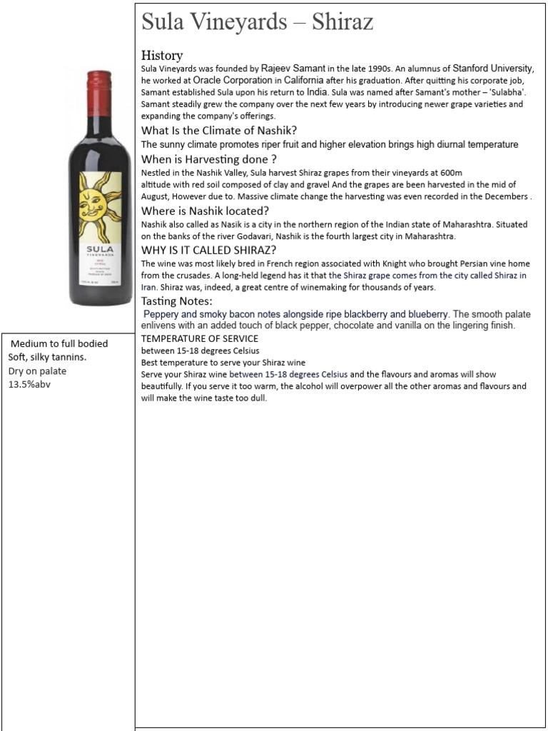 Sula Shiraz | Download Free PDF | Wine | Grape