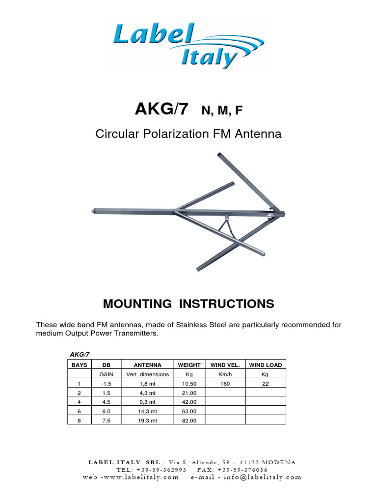 AKG Labelitaly - en - Akg7-Manual | PDF | Antenna (Radio ...