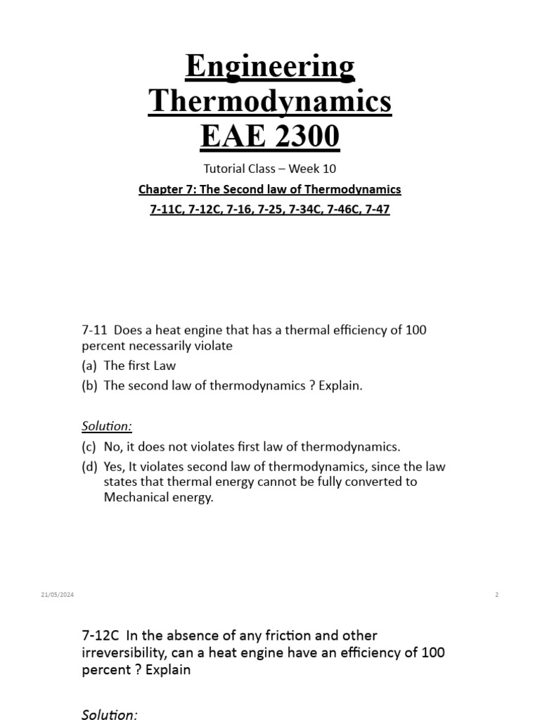 Thermodynamics Tutorial: Week 10 | PDF | Heat | Solar Power