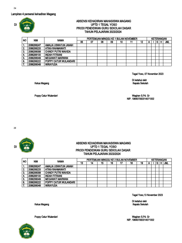 ABSENSI KEHADIRAN MAHASISWA MAGANG Betul | PDF