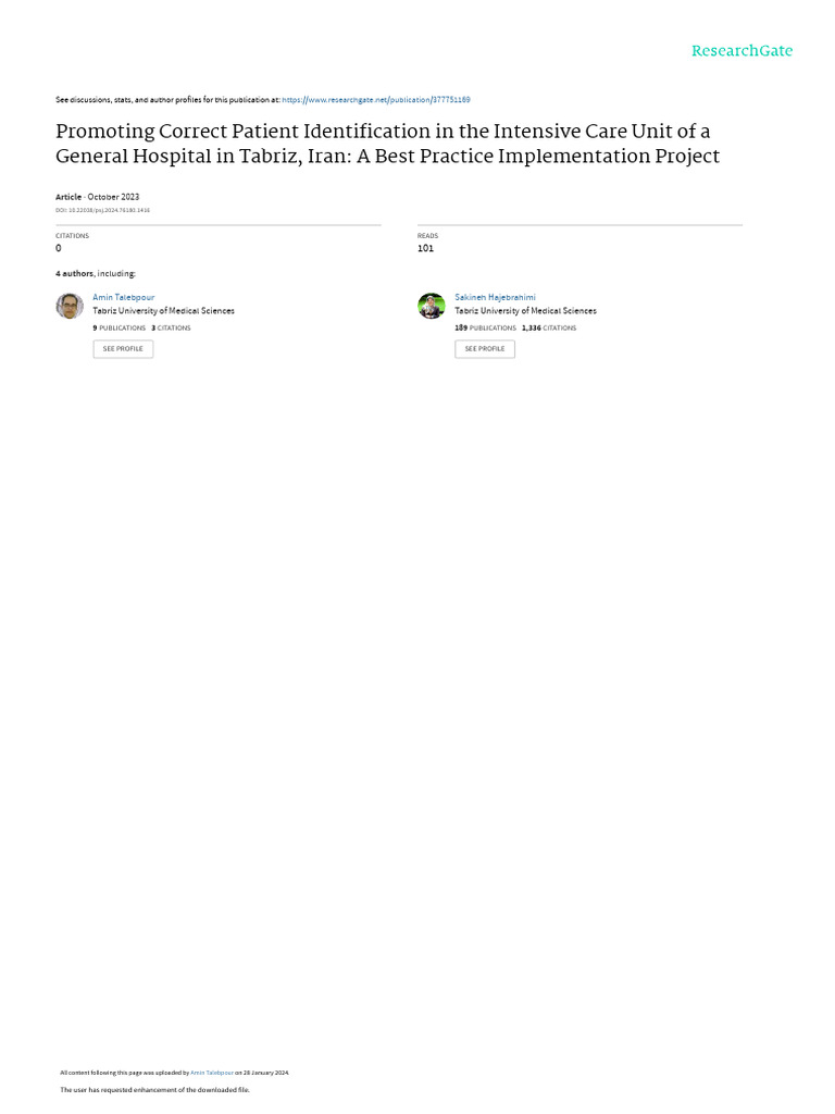 Promoting Correct Patient Identificationinthe Intensive Care Unitofa ...