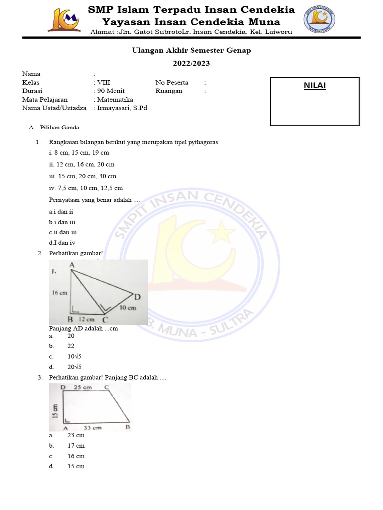 Soal Ulangan MTK UAS 8 GENAP | PDF
