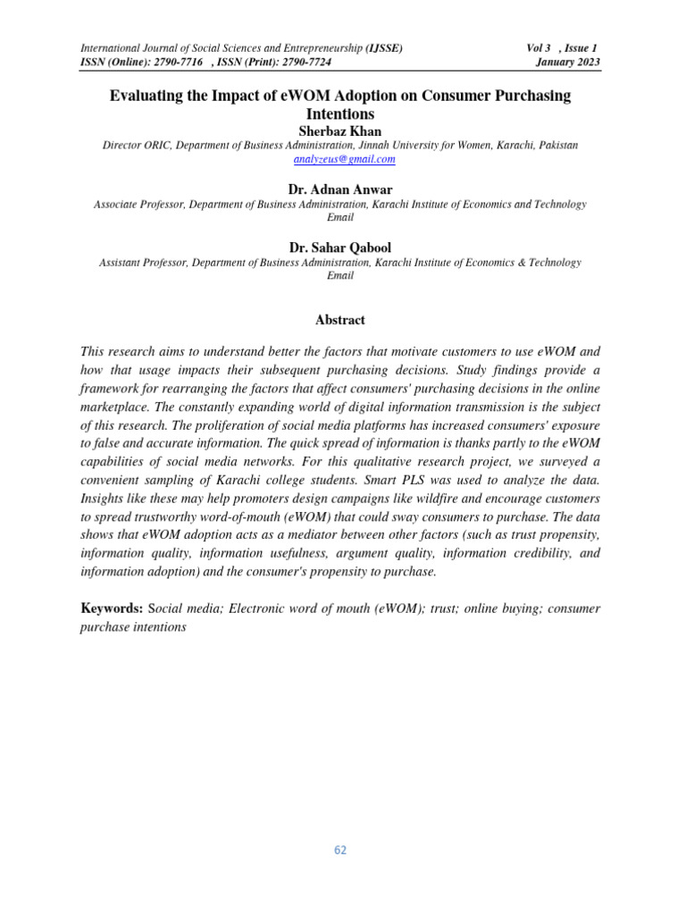 eWOM's Impact on Consumer Purchase Intentions | PDF | Credibility ...