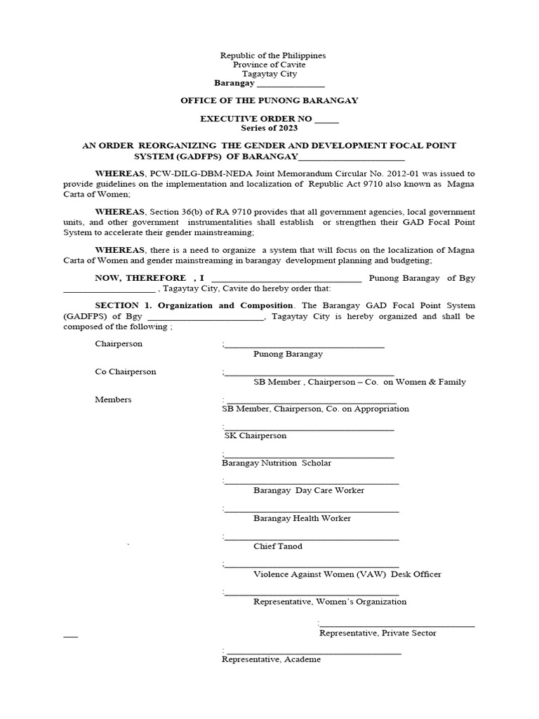 EO BGFPS 2023, Tagaytay City | PDF | Gender And Development