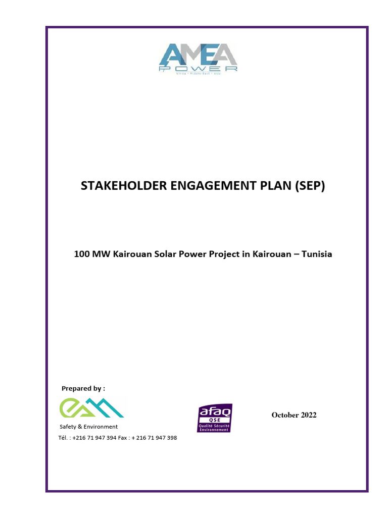 Stakeholder Engagement Plan for Kairouan Solar Project | PDF | Photovoltaics | Solar Power