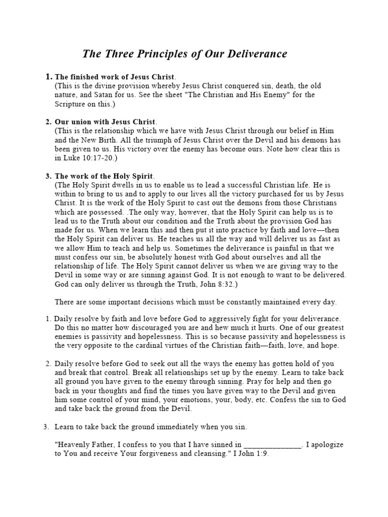 Principles of Deliverance Explained | PDF | Deliverance Ministry | Holy ...