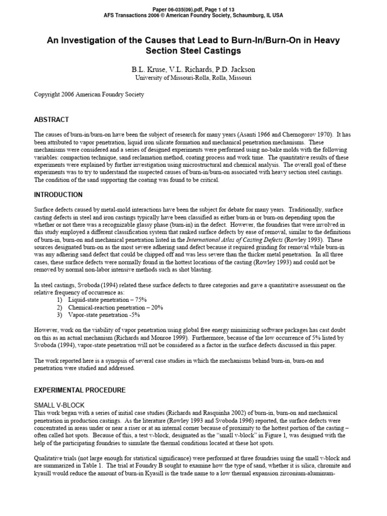 Prediction of Burn-On and Mold Penetration in Steel Casting Using ...