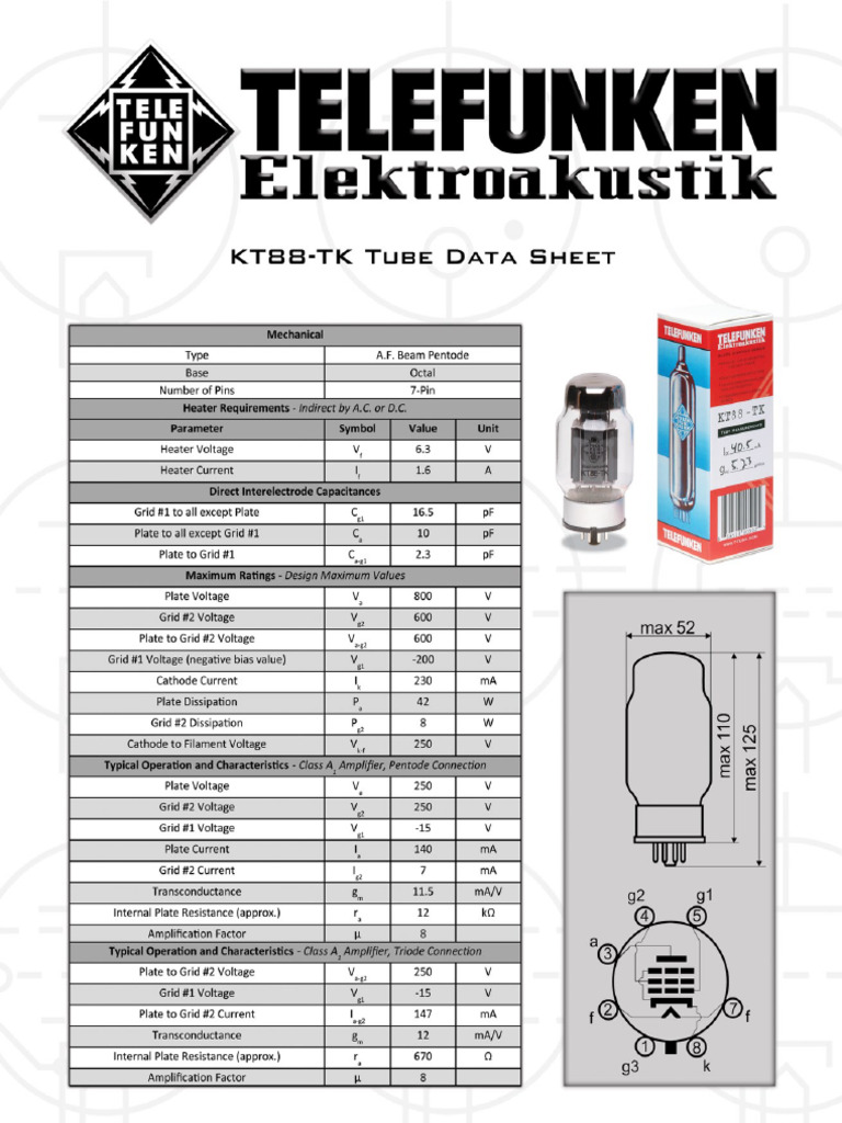 KT88 TK Tube Data Sheet | PDF
