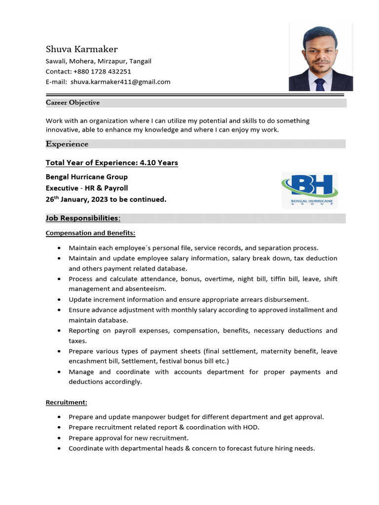 Resume of Shuva Karmaker PDF | PDF | Payroll | Recruitment