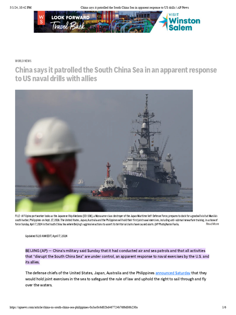 China Patrols South China Sea Amid US Drills | PDF | South China Sea ...