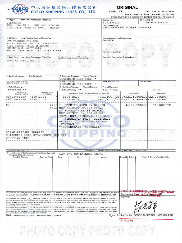 Vietnam to Australia Rice Shipment | PDF | Supply Chain Management ...