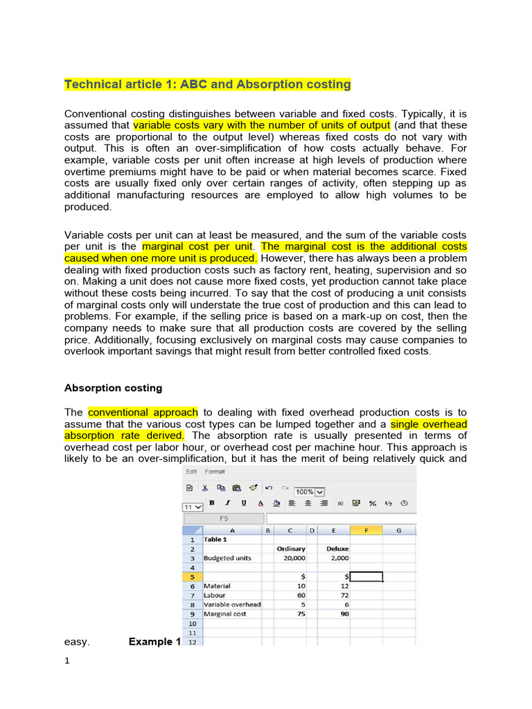ABC vs Absorption Costing Explained | PDF | Cost Accounting | Marketing