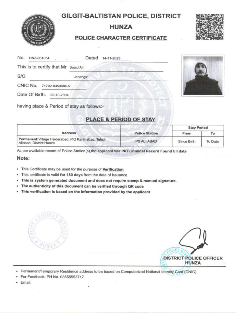 Police Character Certificate | PDF