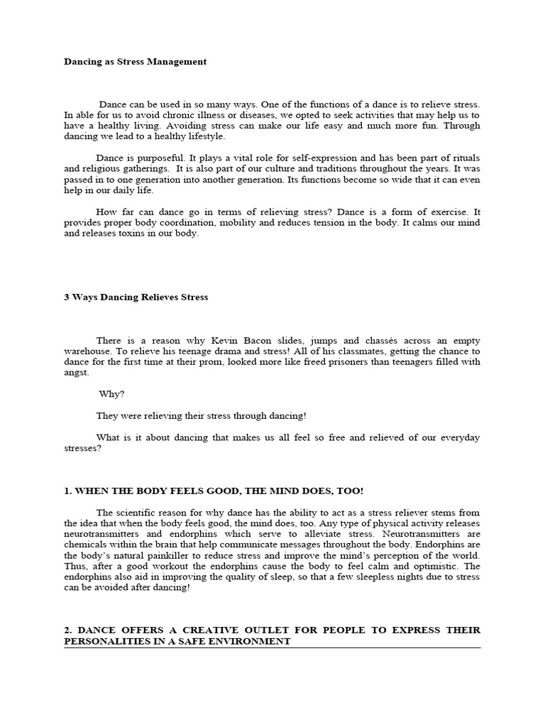 Dance as Effective Stress Relief | PDF | Physical Fitness | Stress ...