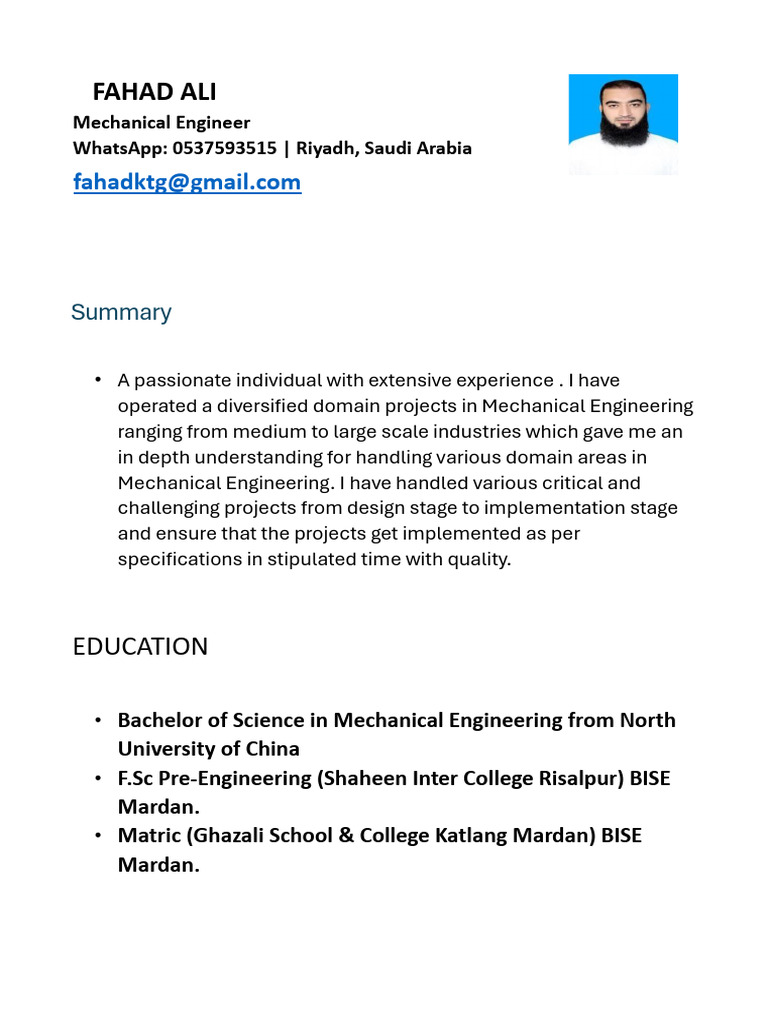Fahad's CV | PDF | Engineering