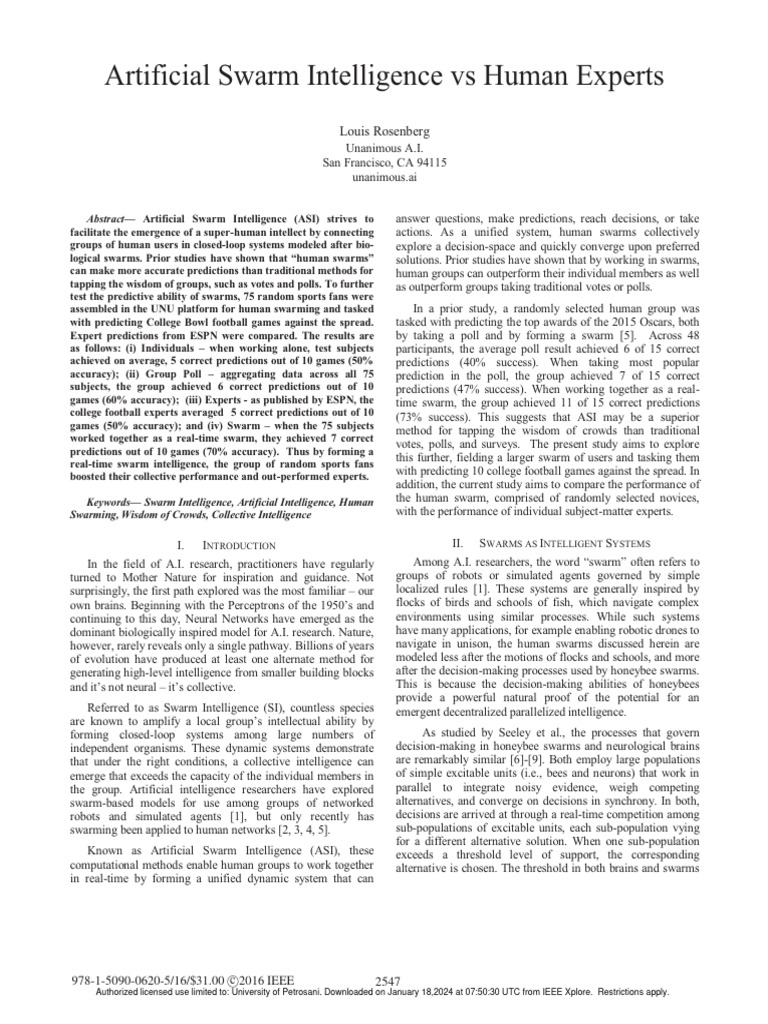 Artificial Swarm Intelligence Vs Human Experts Pdf Artificial