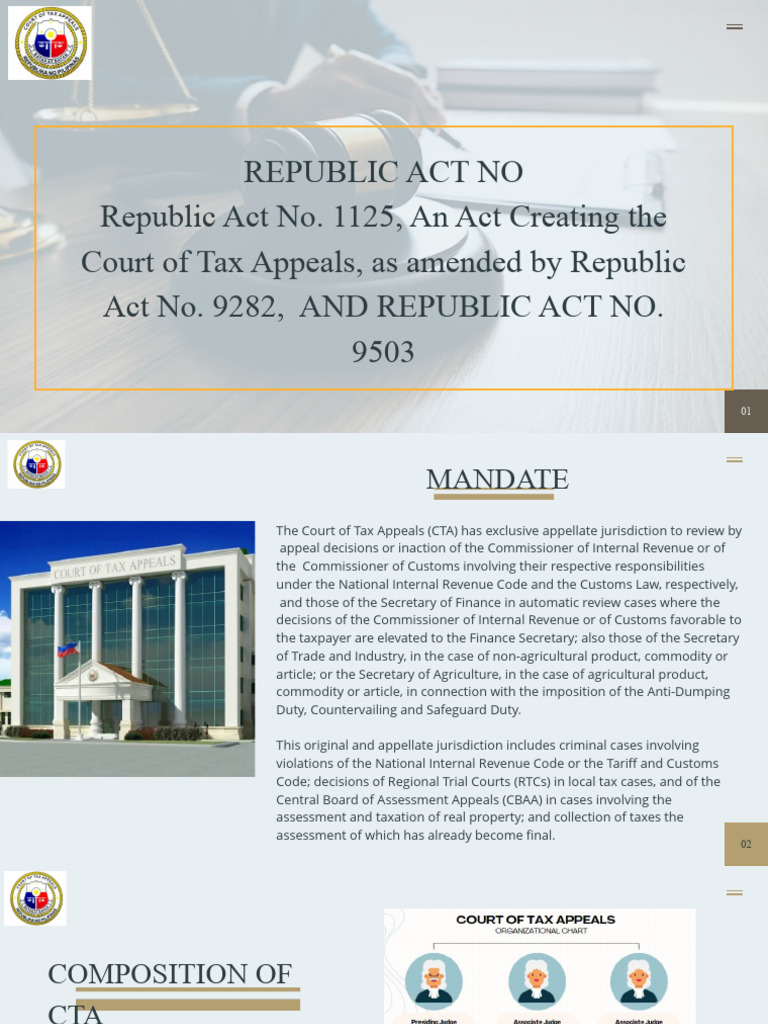 Court of Tax Appeals (RA1125 As Amended by RA 9503 and RA 9282) | PDF ...