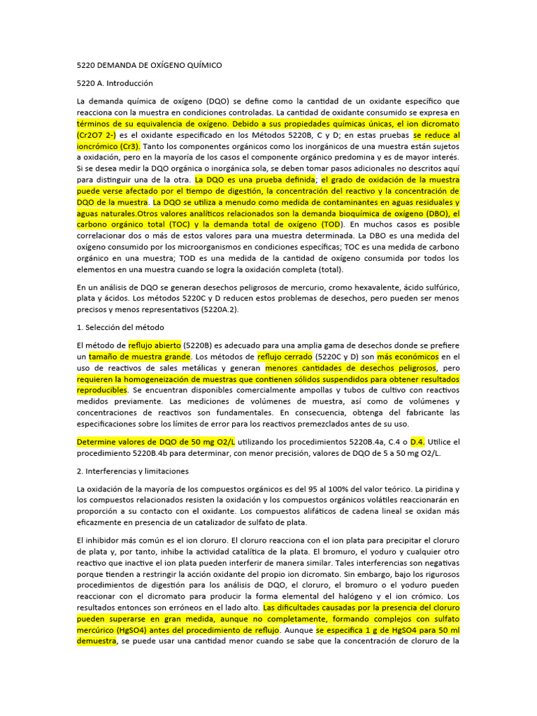 DQO Metodo Colorimétrico | PDF | Redox | Cloro