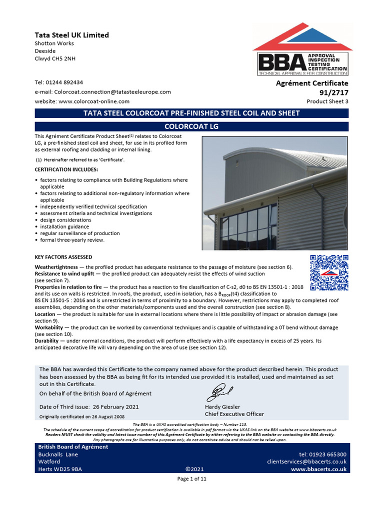 Colorcoat LG Product Certification Overview | PDF | Wall | Corrosion
