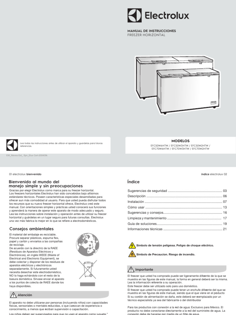 Manual Efc70w3htw | PDF | Enchufes y tomas de corriente alterna | Alimentos