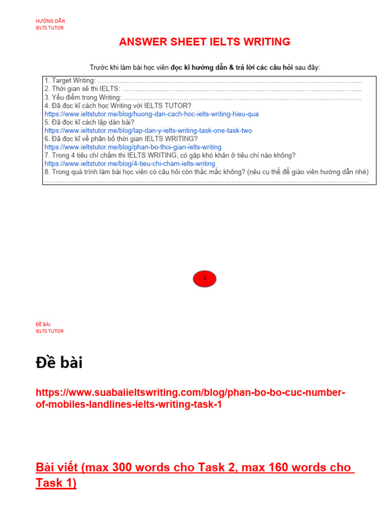 Answer Sheet Ielts Writing | PDF