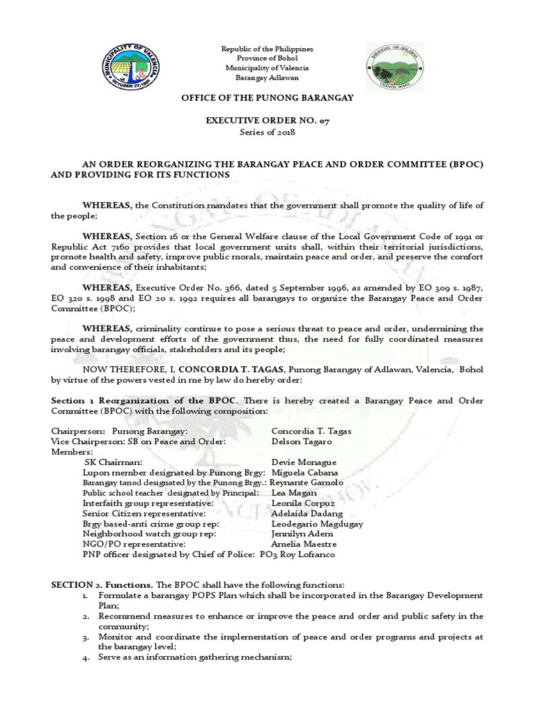 eo 7 bpoc | PDF | Public Law | Governance