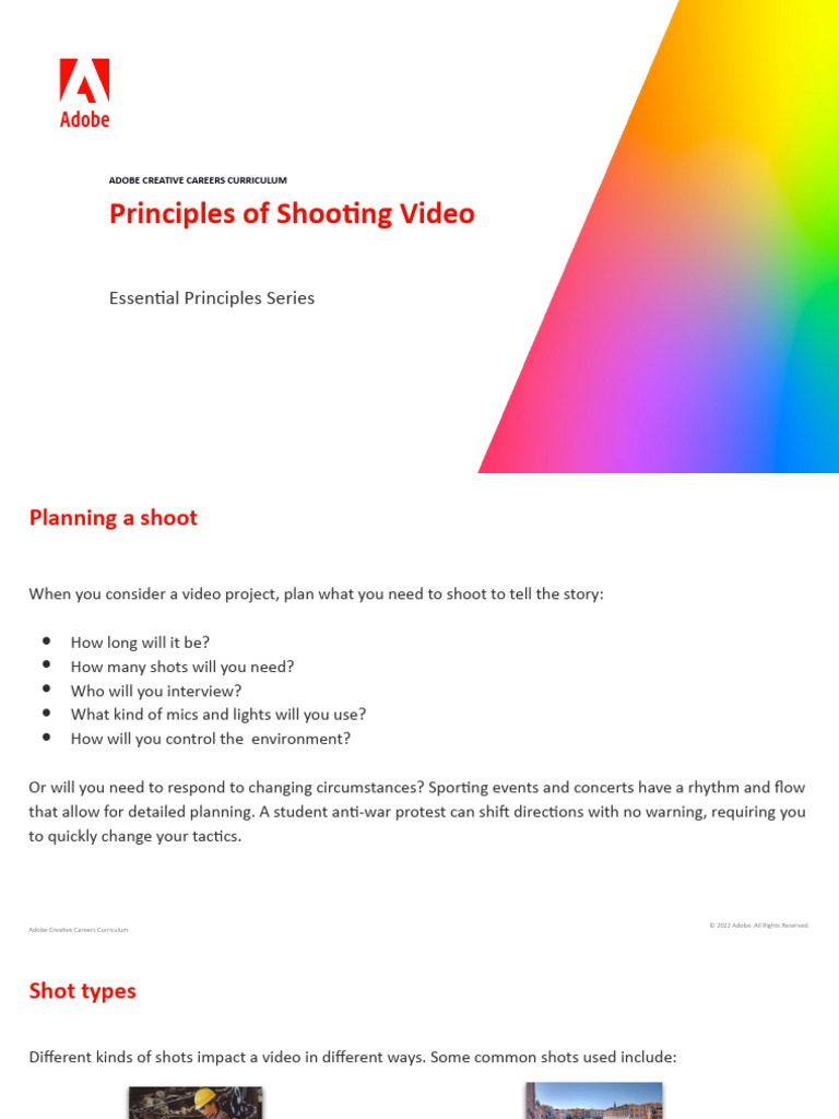 Principles of Shooting Video | Download Free PDF | Zoom Lens | Camera Lens
