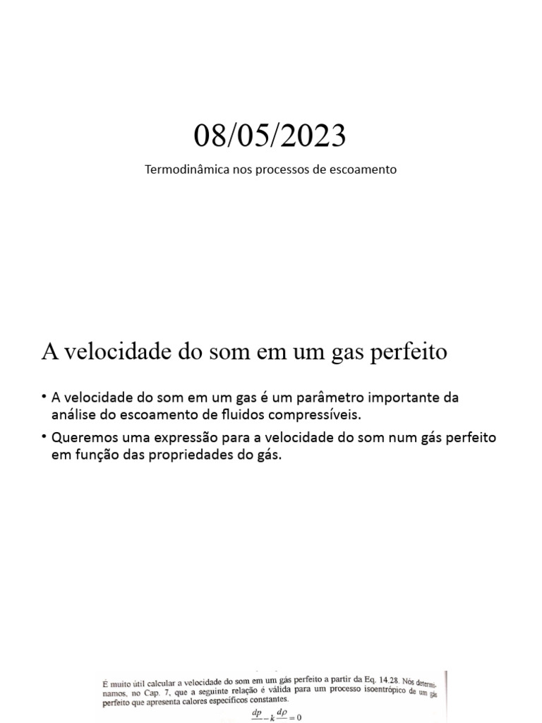 Aula 08-05 Termodinâmica Nos Processos de Escoamento | PDF | Número Mach | Engenharia Mecânica