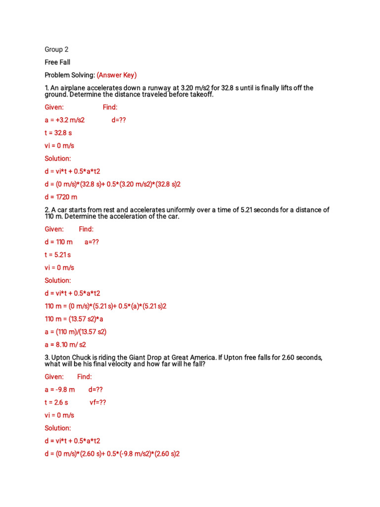 Group 2-FreeFall AnswerKey | PDF