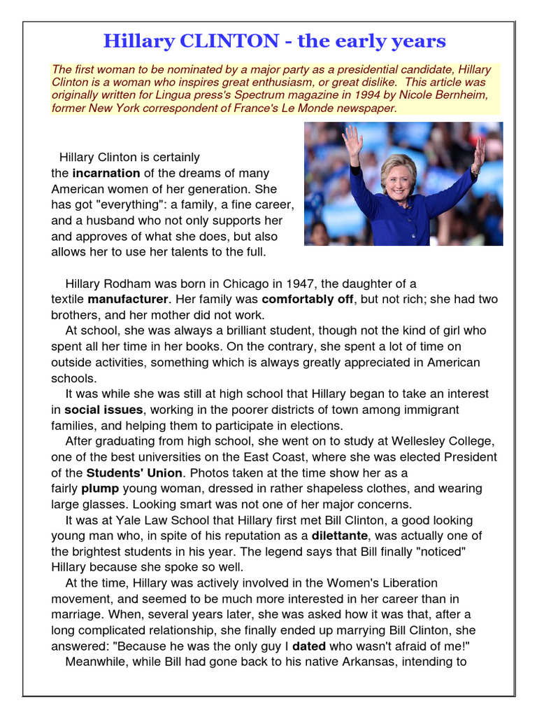 Hillary Clinton's Early Life | PDF | Hillary Clinton | American Government