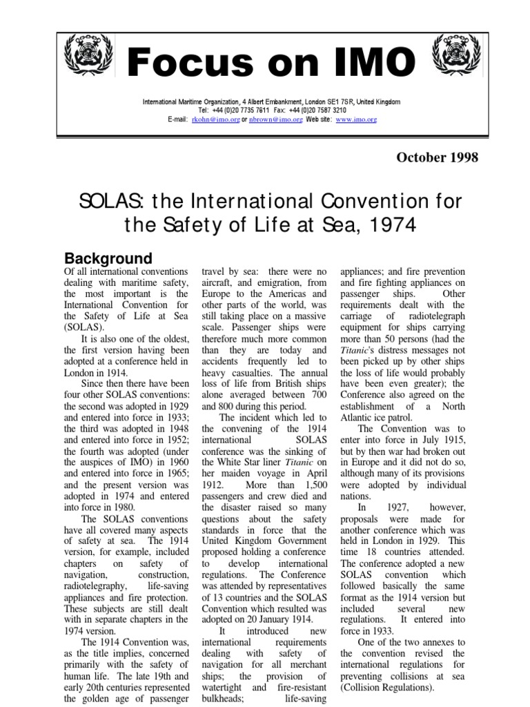 Focus On IMO: SOLAS: The International Convention For The Safety of ...