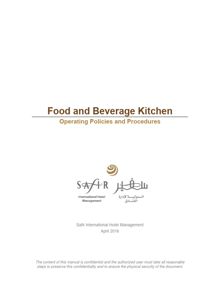 SIHM Operations Manual - F&B Kitchen | PDF | Tableware | Expense