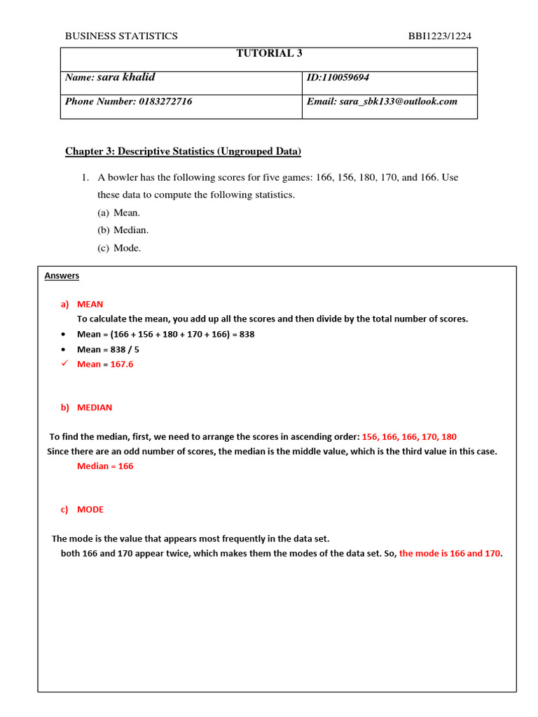 Descriptive Statistics Tutorial | PDF | Mean | Mode (Statistics)