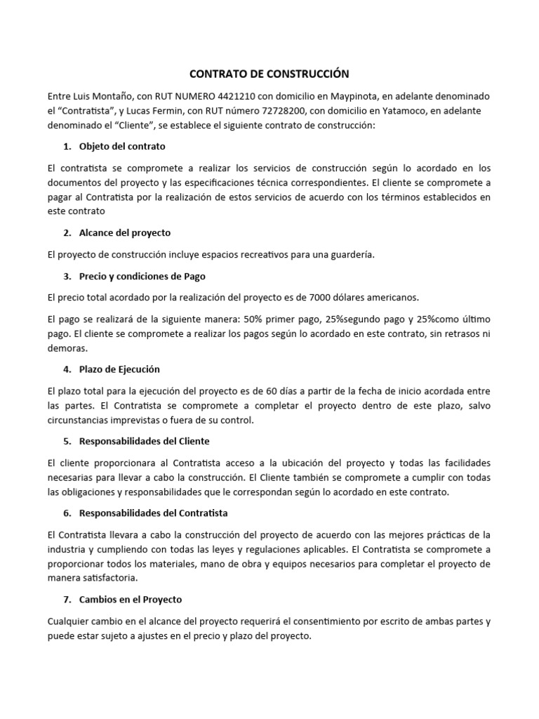 CONTRATO DE CONSTRUCCIÓN. 1 | PDF