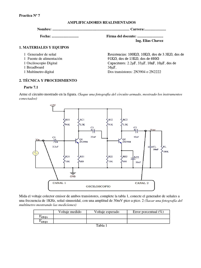 Laboratorio 7 Toma de Datos Ele2 | PDF | Transistor | Red eléctrica