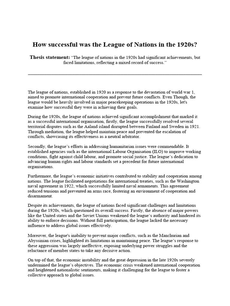 How Successful Was The League of Nations in The 1920s | PDF | League Of ...