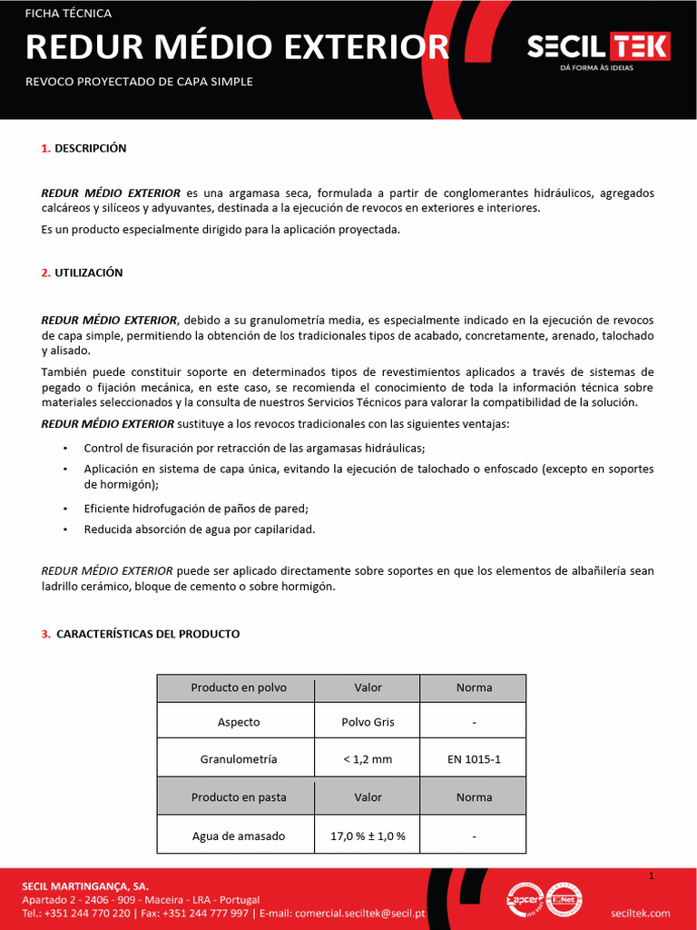 Revoco Proyectado REDUR Medio Exterior | PDF | Hormigón | Materiales