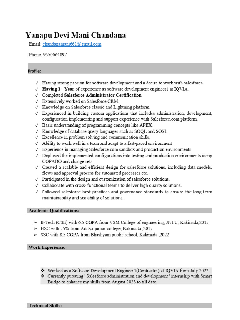 Chandana SFDC Resume | PDF | Customer Relationship Management | Software Development