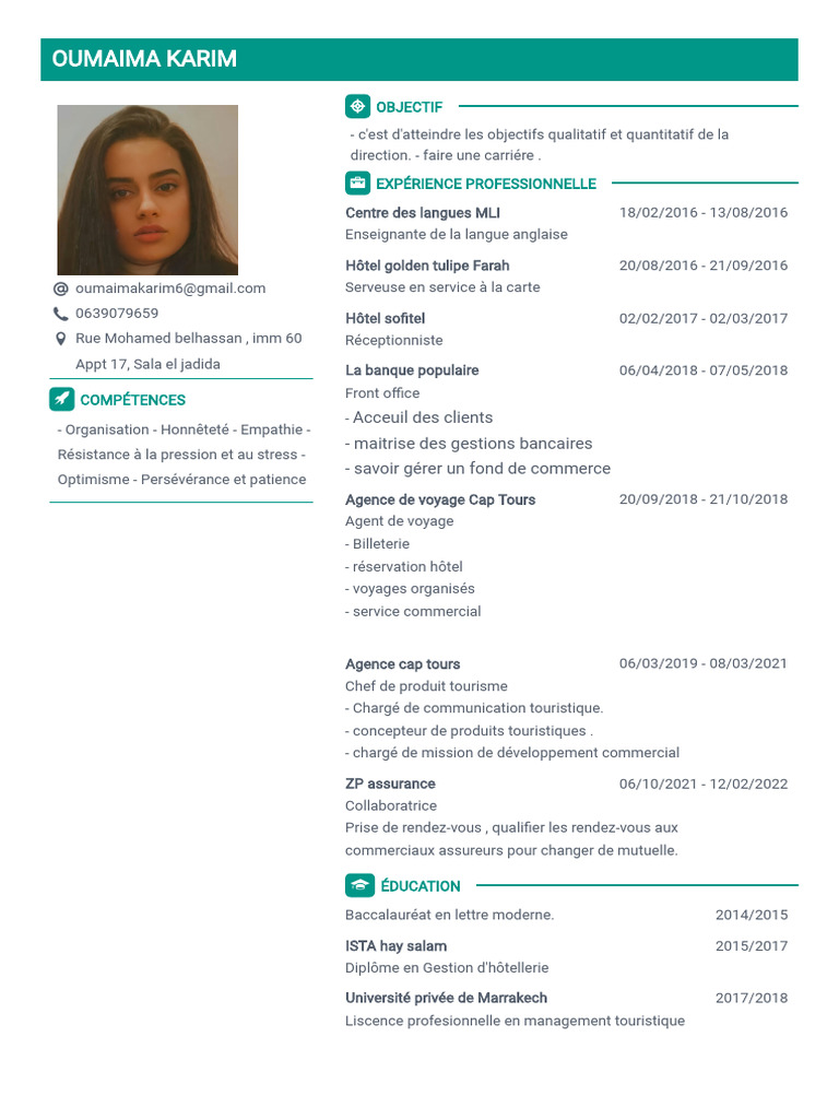 CV Oumaima | PDF | Tourisme | Économie