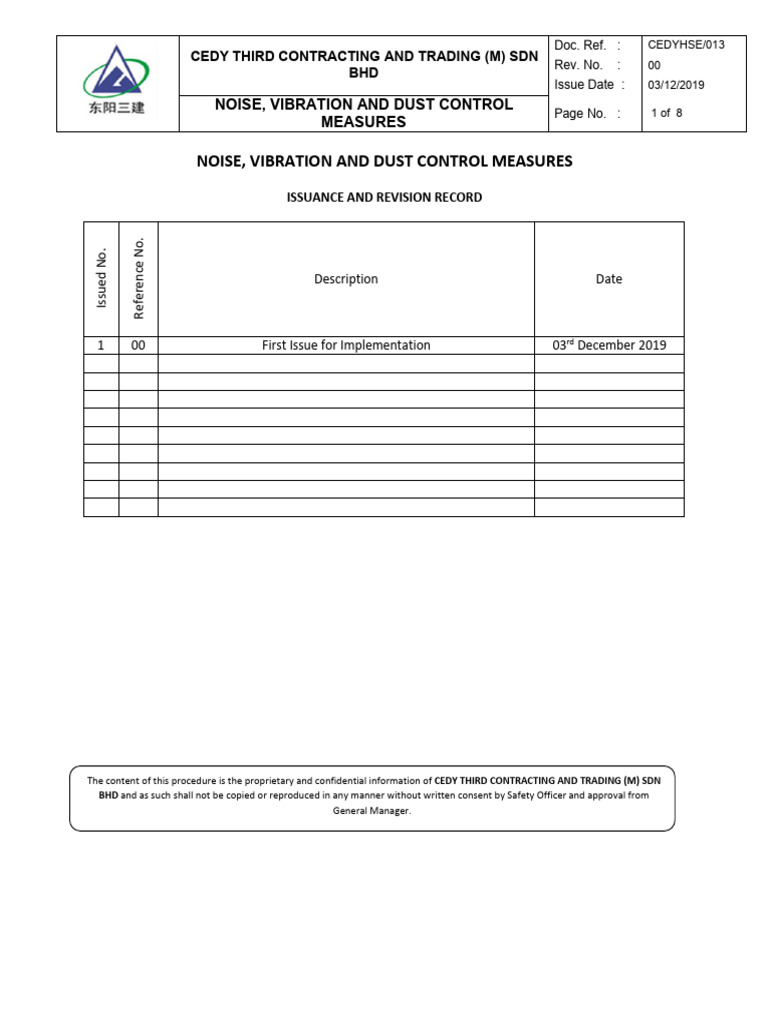 Noise, Vibration and Dust Control Measures | PDF | Noise | Dust